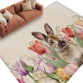 Easter Rabbit Washable Area Rug 5 x 8 ft Spring Eggs Purple Red Yellow ...