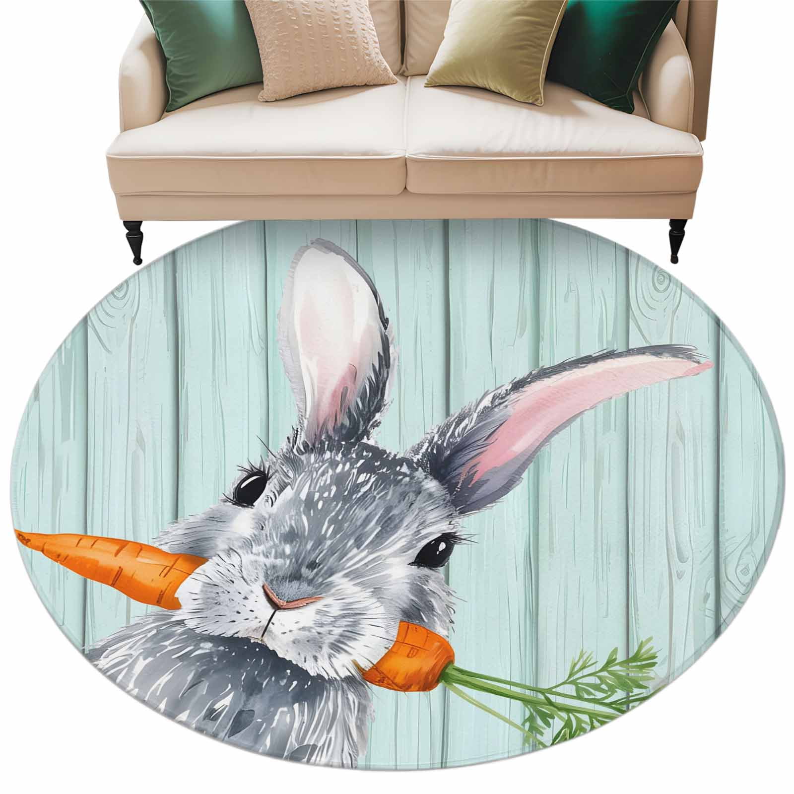 Easter Rabbit Washable Round Area Rug 8 ft, Watercolor Spring Bunny ...