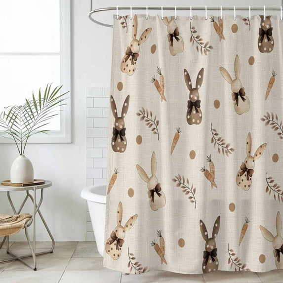 Easter Rabbit Waterproof Fabric Shower Curtain,Spring Carrot Plant ...
