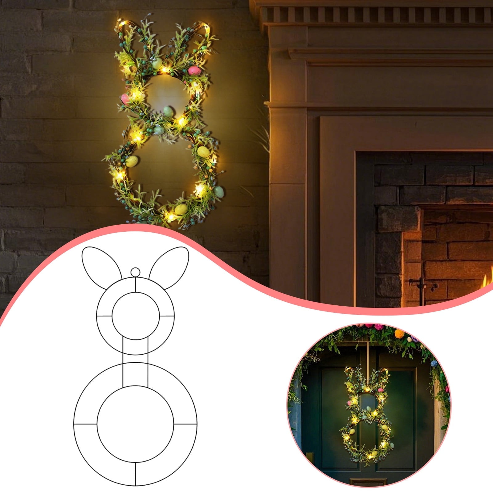 Easter Rabbit Shape Wreath Metal Frame, Wire Form Floral Garden Wire ...