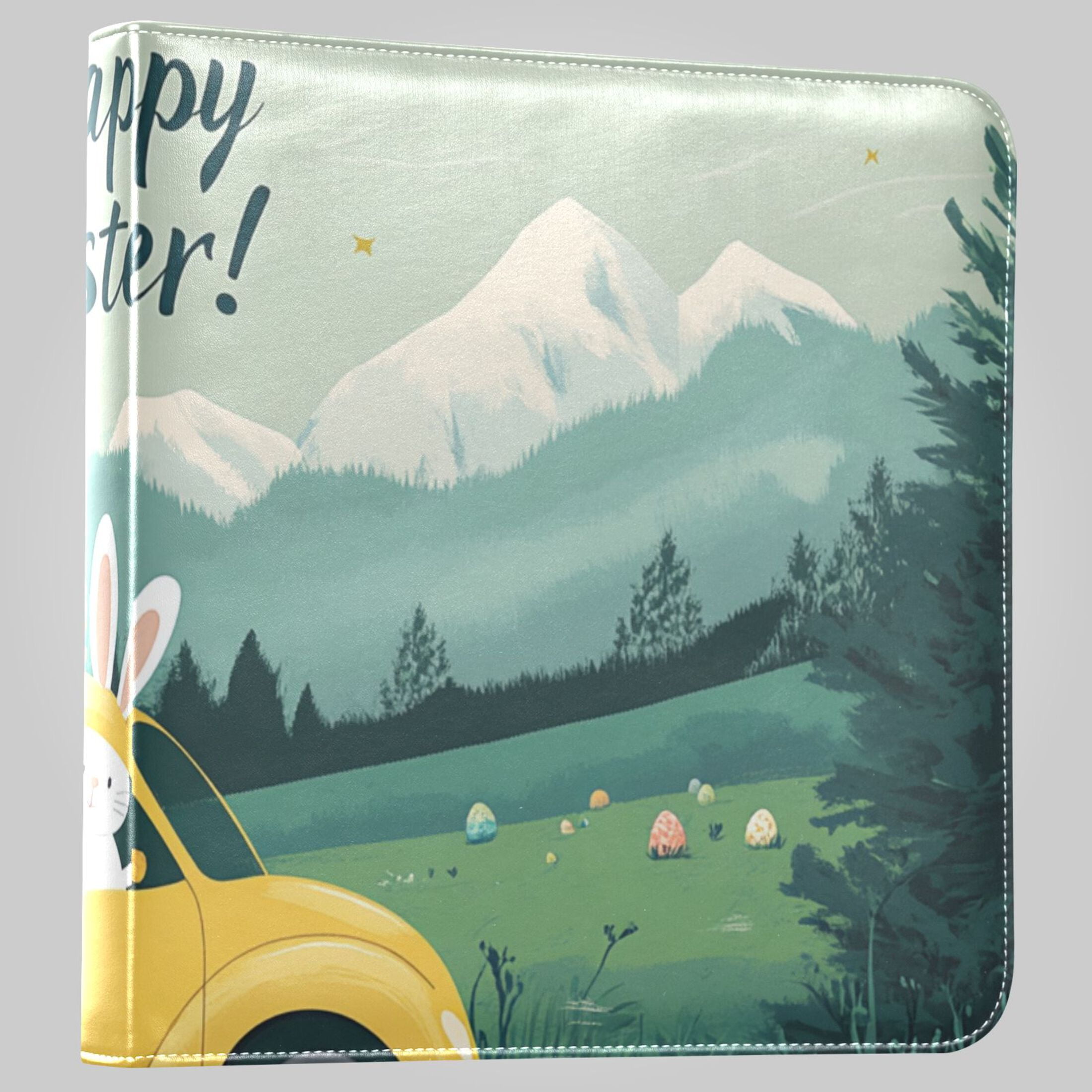 Easter Rabbit on Car with Eggs PU Leather Photo Albums 3 Rings Binder ...
