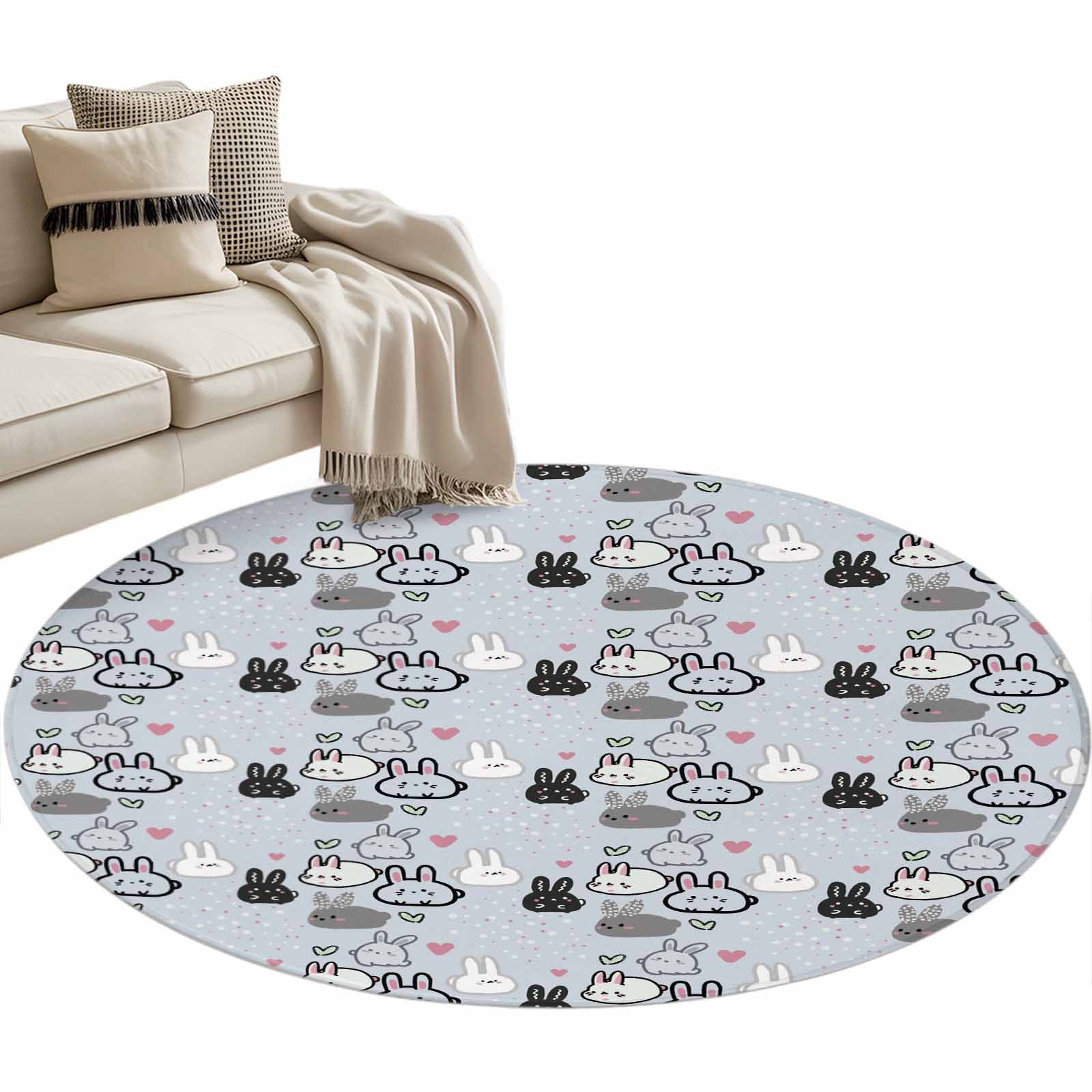 Easter Rabbits Area Rugs 3ft Spring Black Grey White Bunny Heart Blue ...