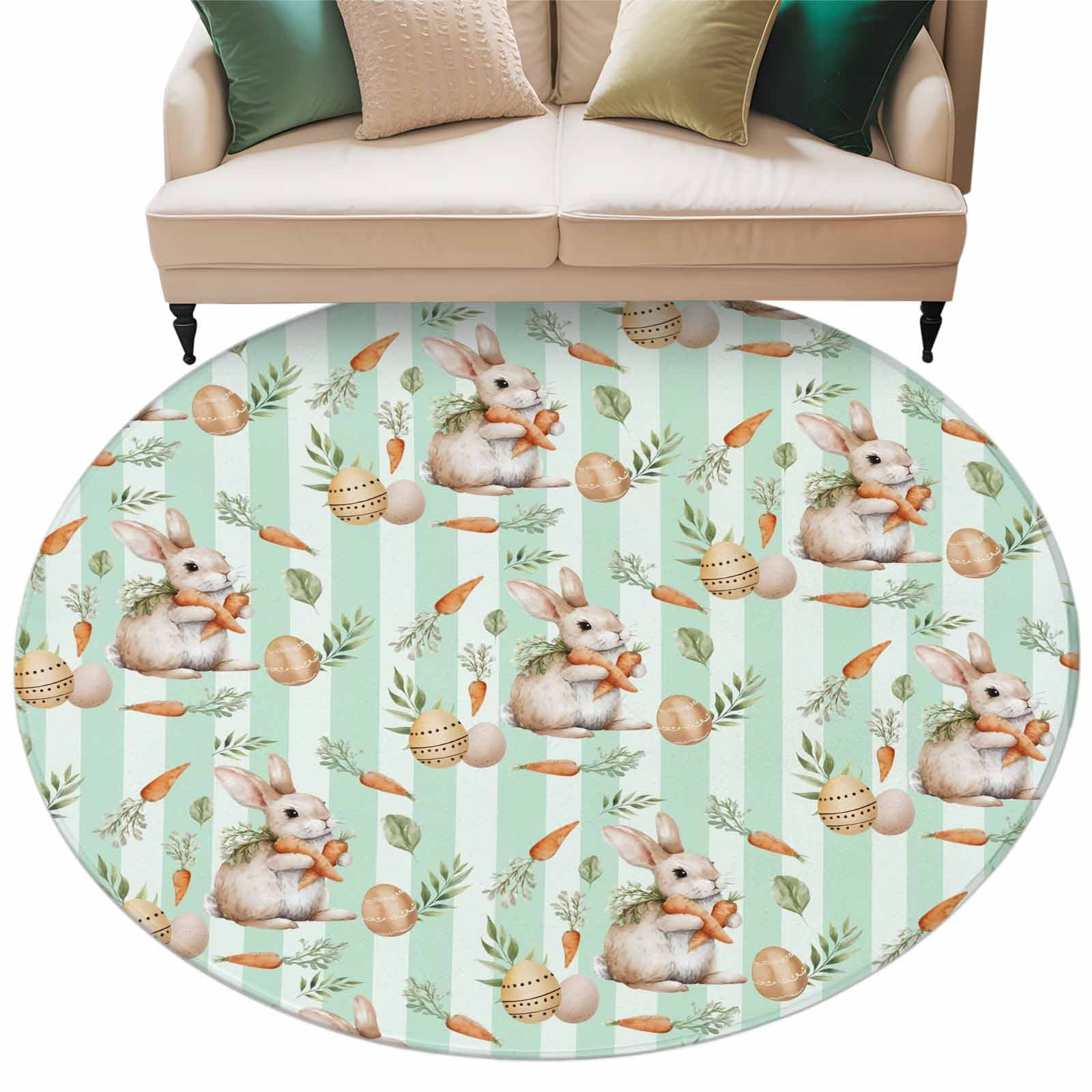 Easter Rabbits Area Rugs 6ft Spring Country Carrots Eggs Bunny Green ...