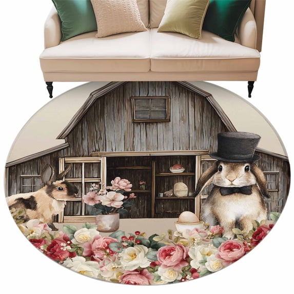 Easter Rabbits Area Rugs 7ft Farmhouses Hat Bunny Egg Roses Floral ...