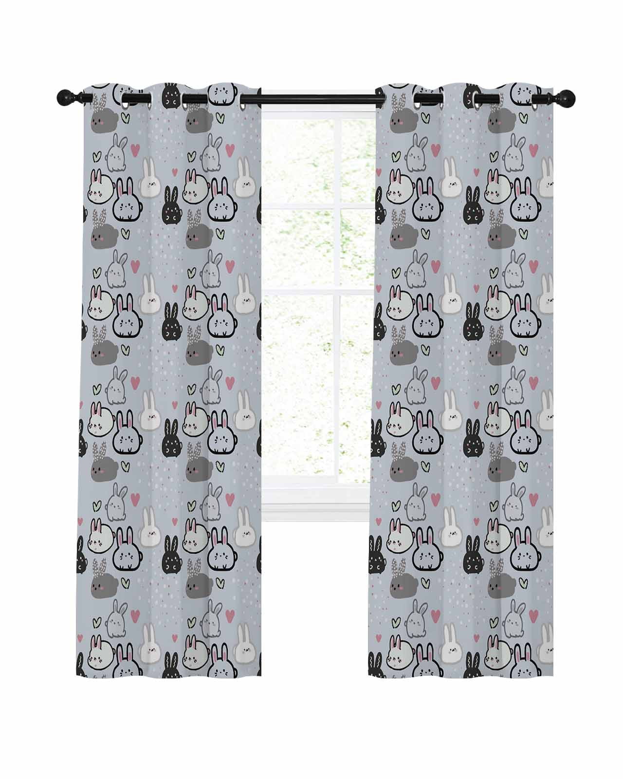 Easter Rabbits Blackout Curtains for Bedroom Living Room, Spring Black ...