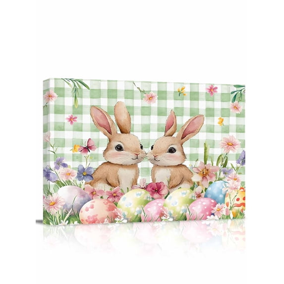 Easter Rabbits Canvas Print Wall Art Spring Colored Eggs Floral Green ...