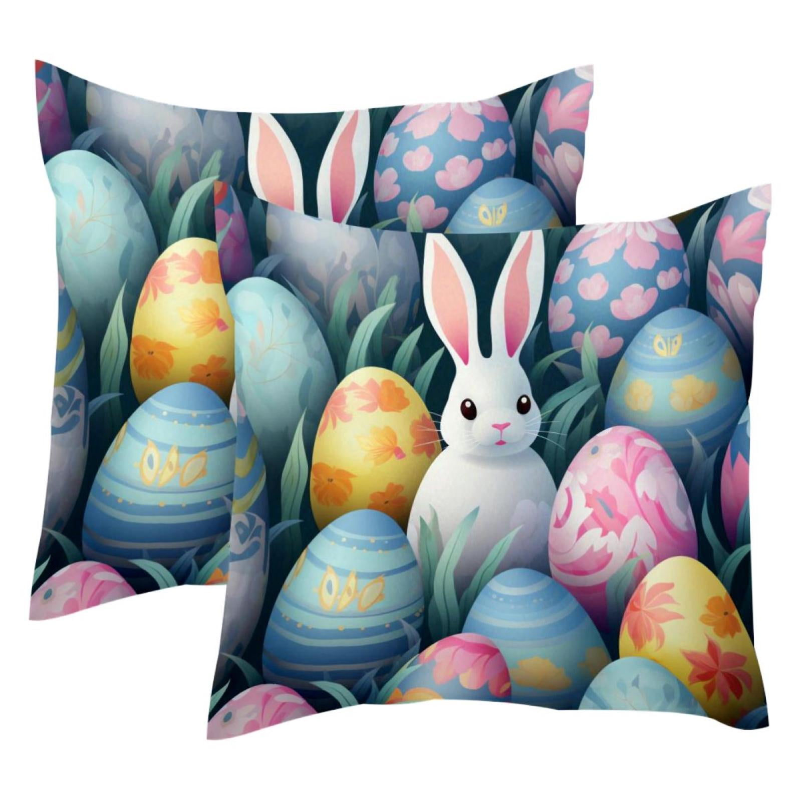 Easter Rabbits Colorful Eggs Luxurious Velvet Throw Pillow Inserts 2PCS ...
