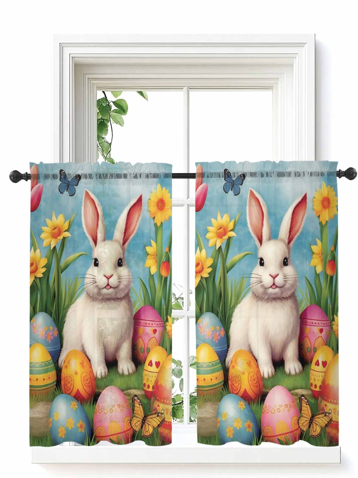 Easter Rabbits, Curtains 54 Inch Length, Sheer Curtains for Bedroom ...