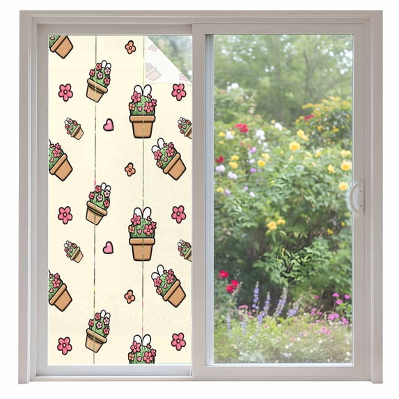 Easter Rabbits Ears Window Privacy Film,Spring Cactus Potted Plant ...