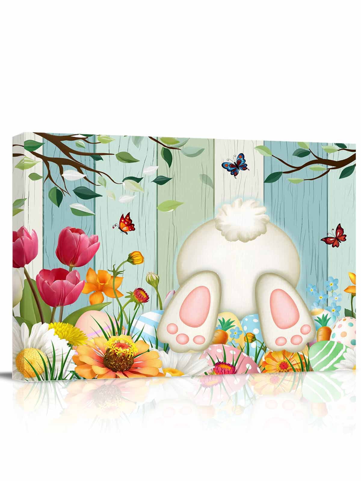 Easter Rabbits Foot Canvas Print Wall Art Spring Flowers Leaf Branches ...