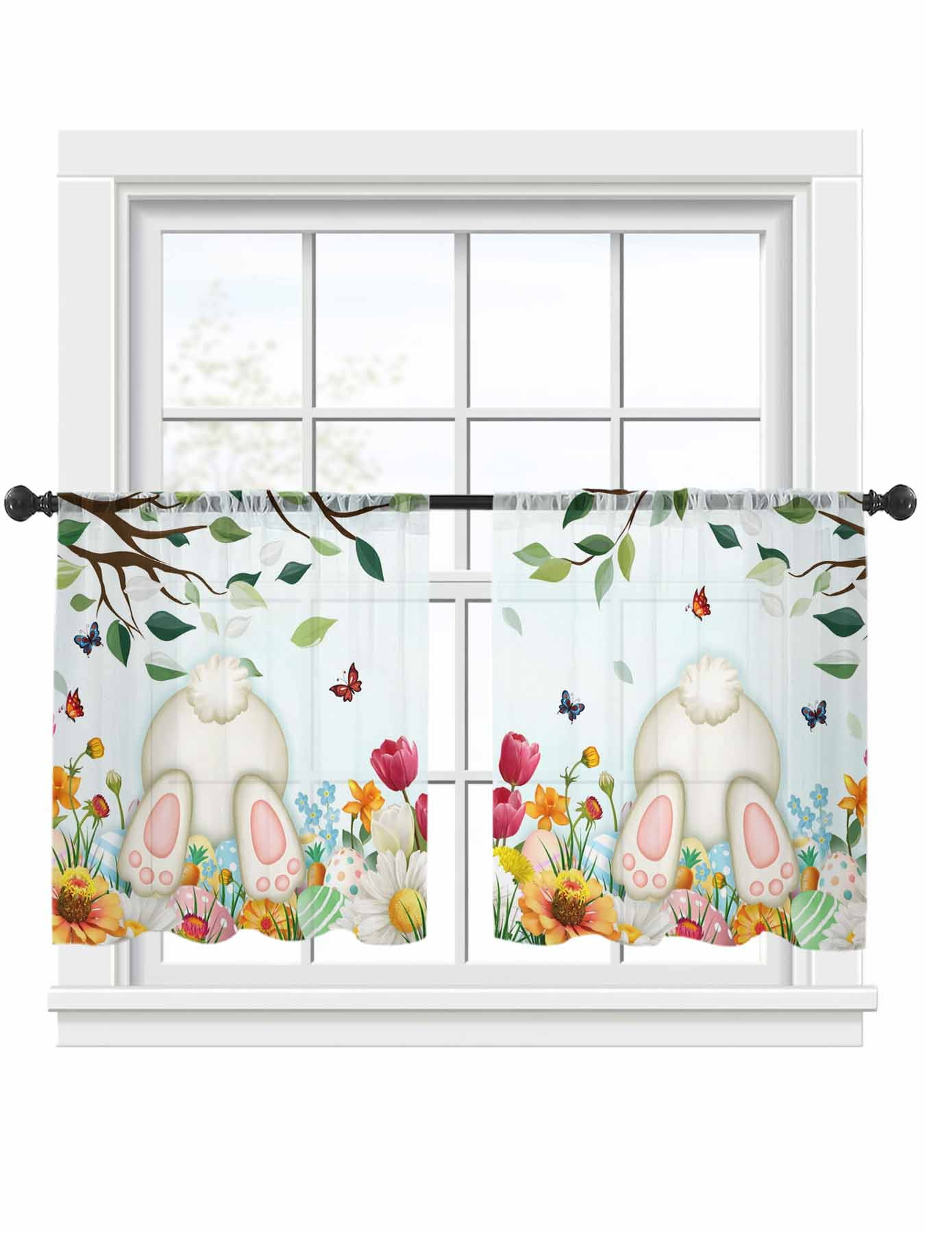 Easter Rabbits Foot Sheer Curtains 2 Panels Set, 52''Wx45''L Spring ...