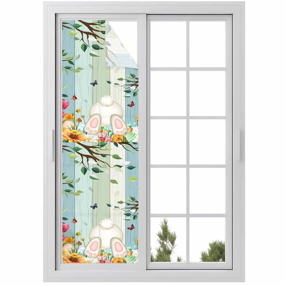 Easter Rabbits Foot Window Privacy Film, Spring Flowers Leaf Branches ...