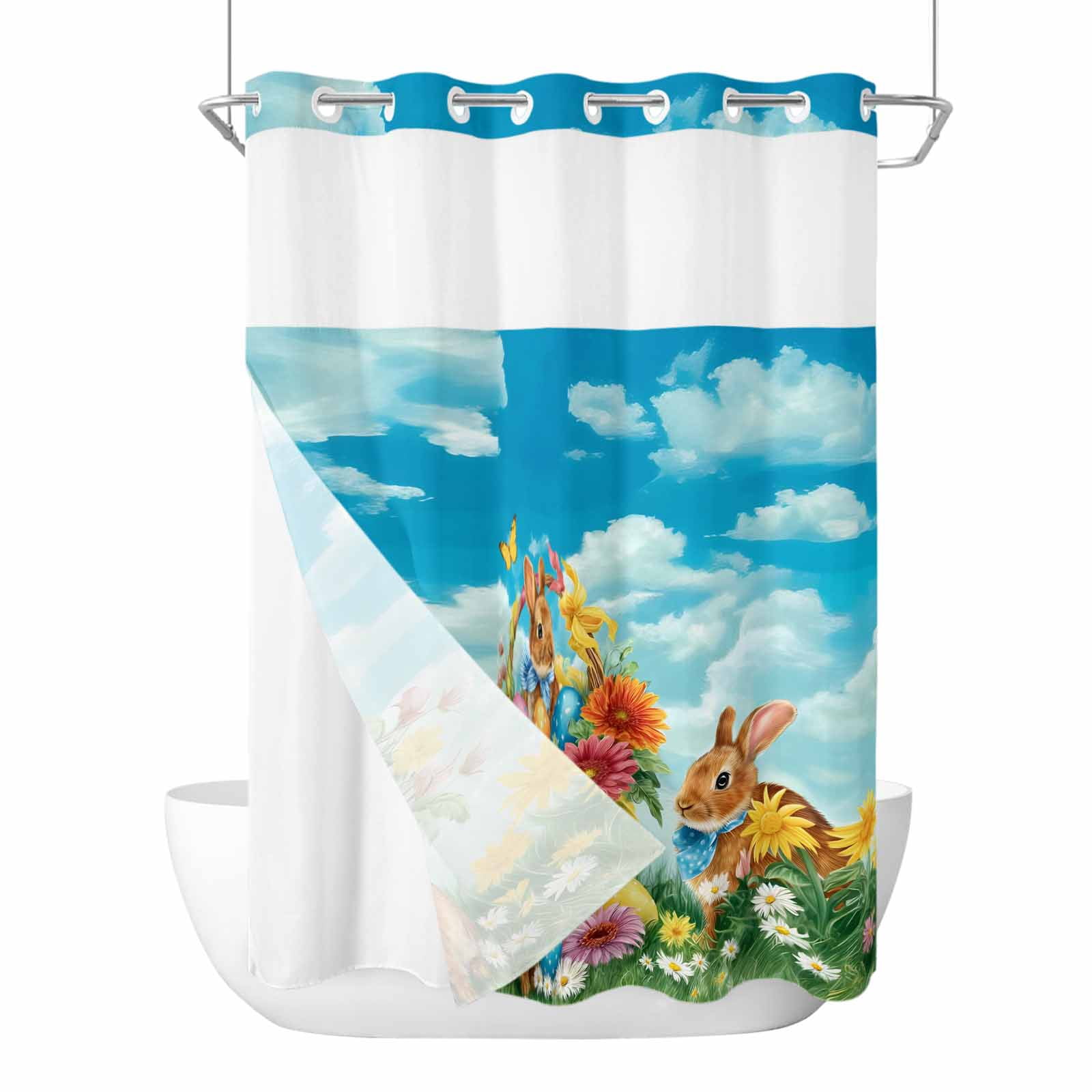 Easter Rabbits No Hooks Shower Curtain with Snap-in Liner Country ...