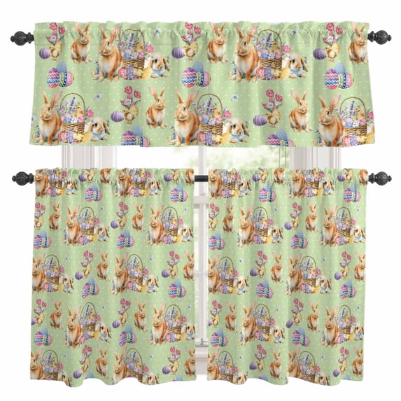 Easter Rabbits Kitchen Curtains and Valances Set, Color Eggs Spring ...