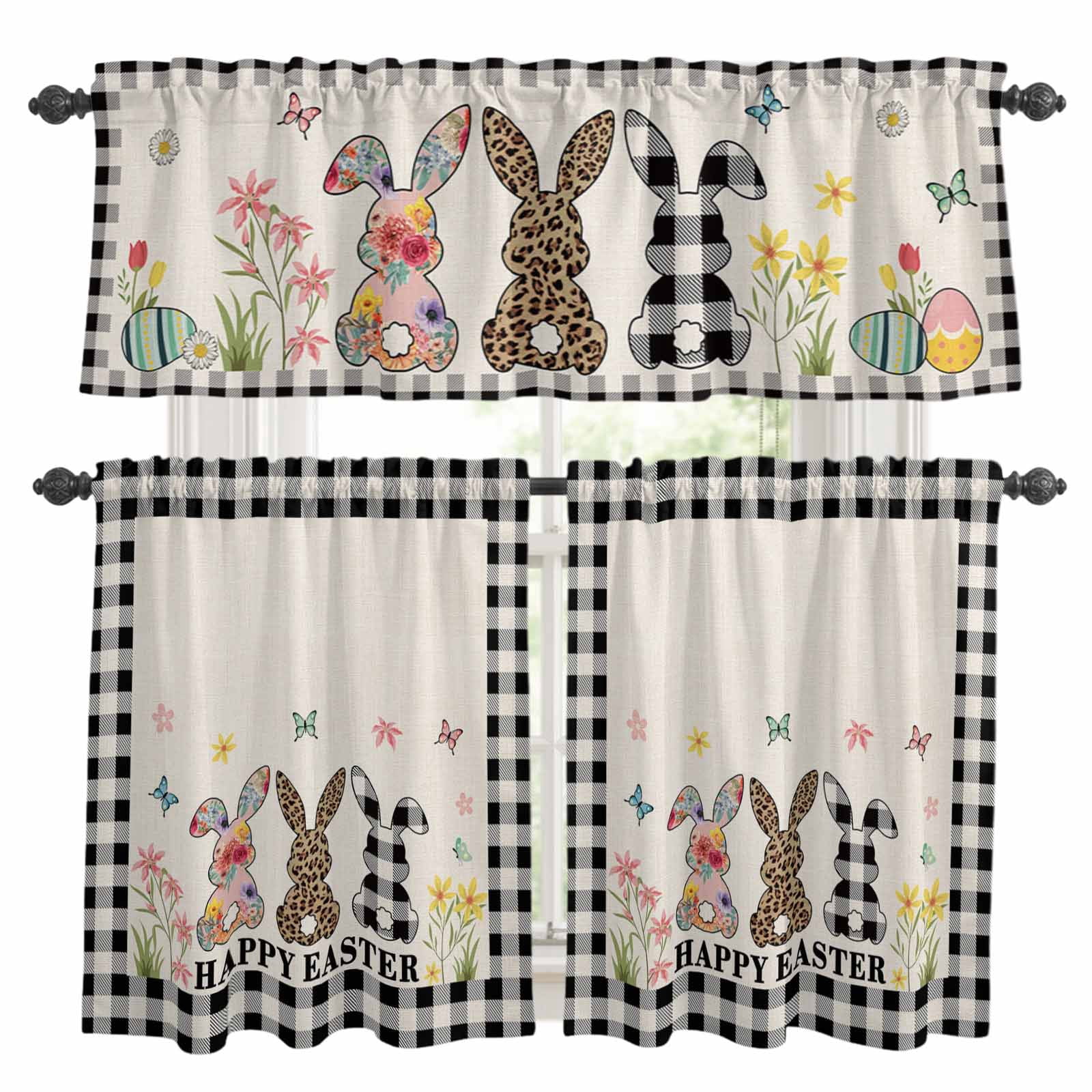 Easter Rabbits Kitchen Curtains and Valances Set, Leopard Print Buffalo ...