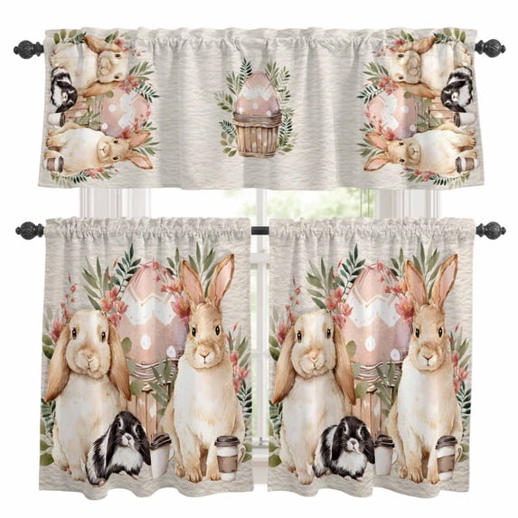 Easter Rabbits Kitchen Curtains and Valances Set, Watercolor Bunny Eggs ...