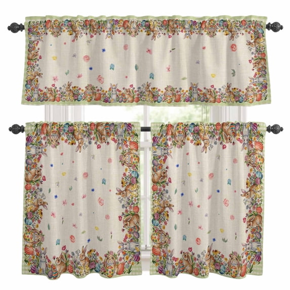Easter Rabbits Kitchen Curtains and Valances Set, Watercolor Spring ...