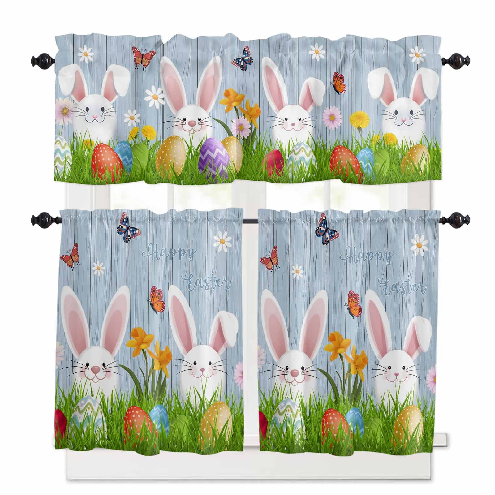 Easter Rabbits Kitchen Curtains Valances and Tiers Set of 3 Spring ...