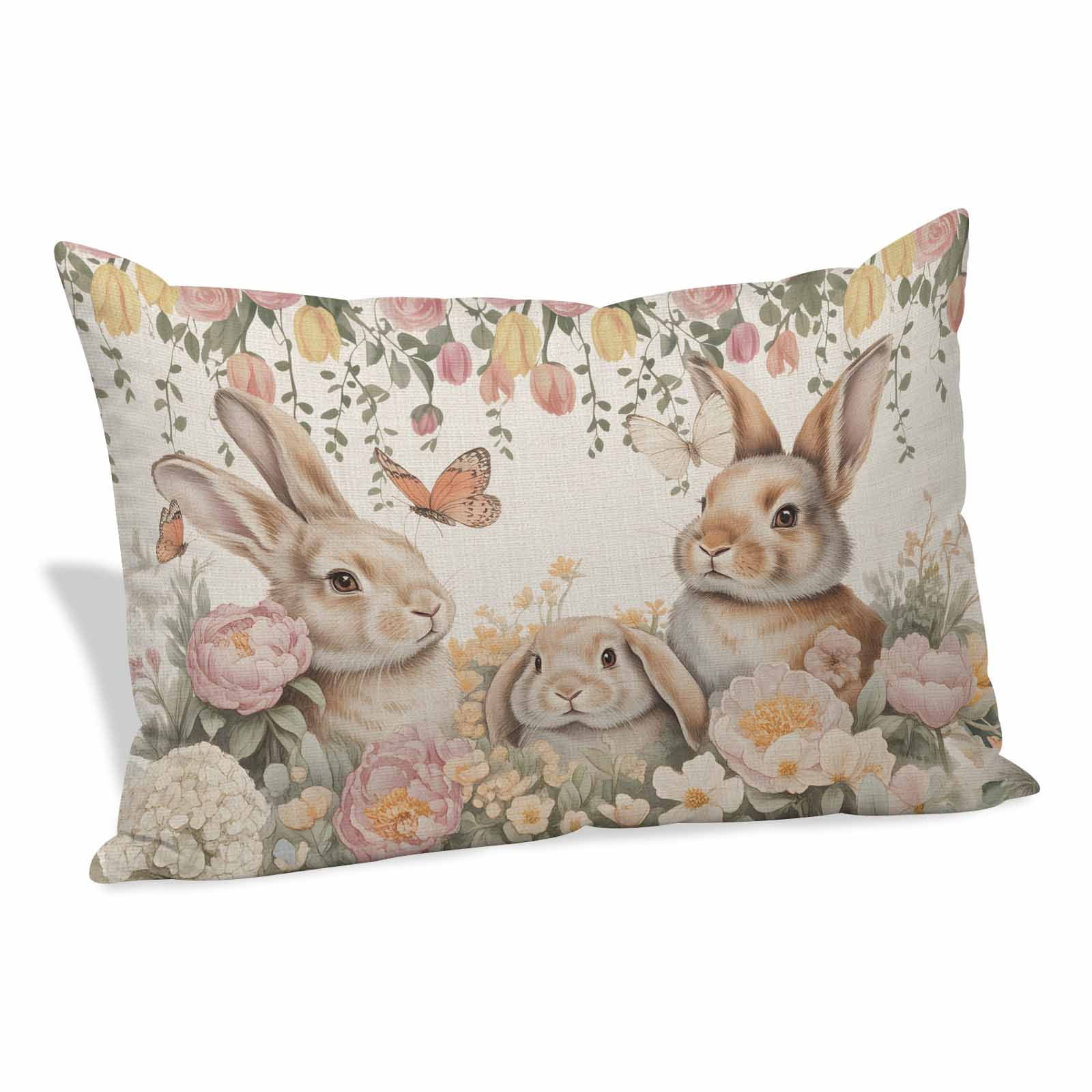 Easter Rabbits Pillow Covers, Linen Long Throw Pillow Case, Spring ...