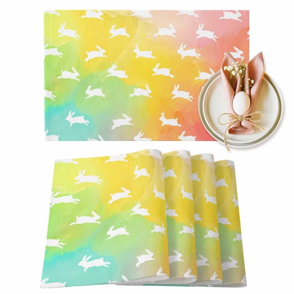 Easter Rabbits Placemats Set of 8, Abstract White Bunny Gradient Red ...