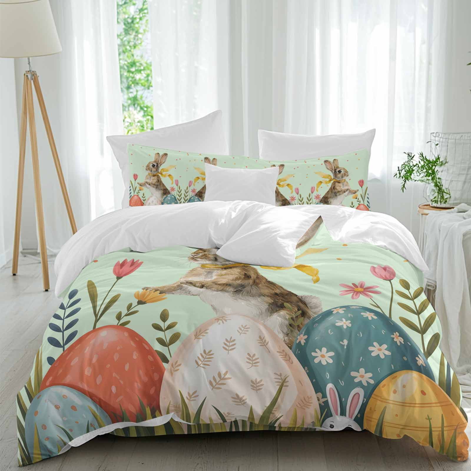 Easter Rabbits Queen Size 4 piece Duvet Cover Set, Spring Watercolor ...
