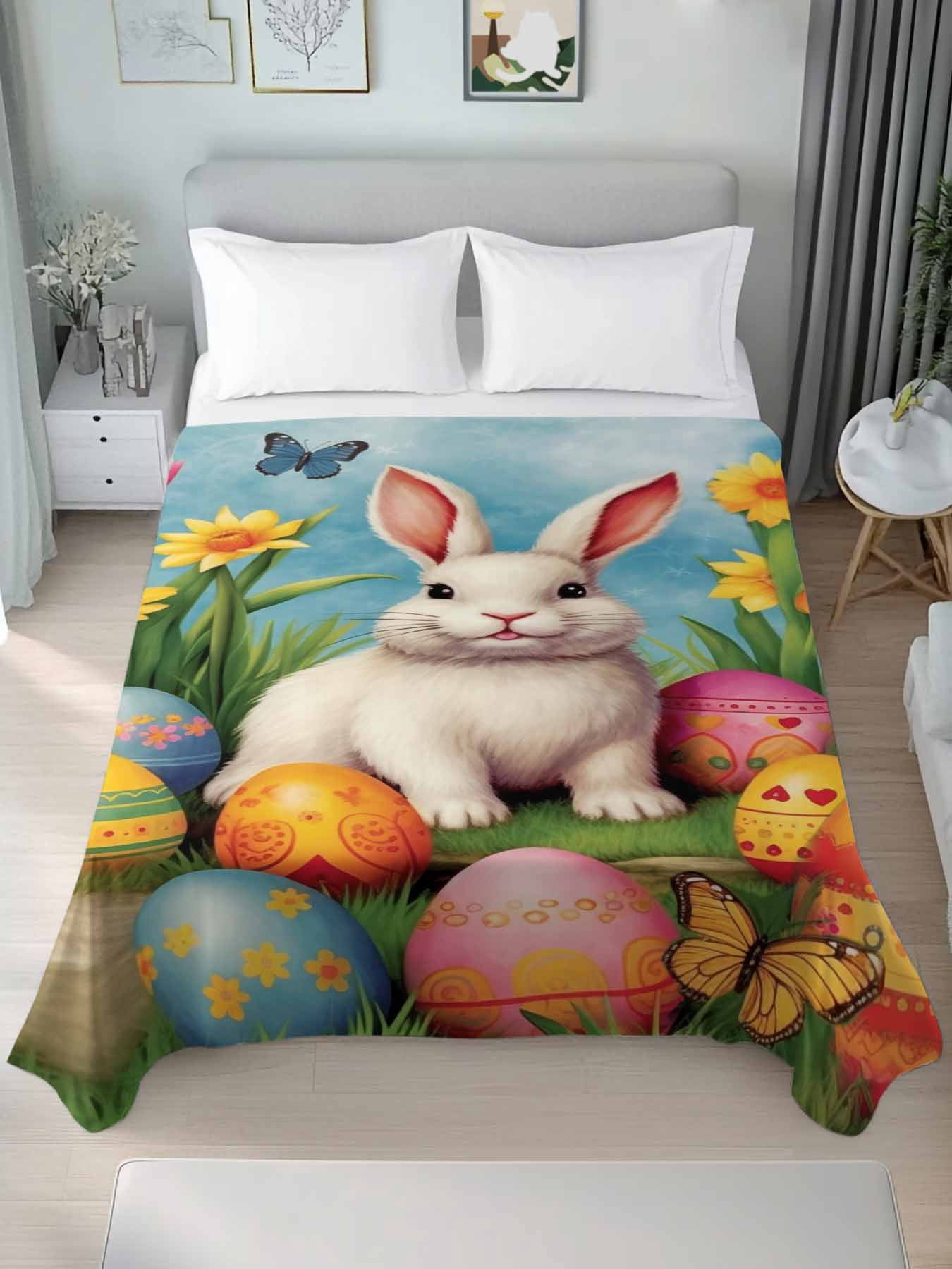Easter Rabbits, Queen Size Flat Sheet, Wrinkleproof & Fadeproof Cooling ...