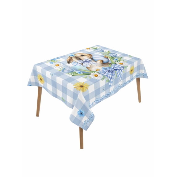 Easter Rabbits Rectangle Tablecloth, Spring Eggs Tulips Daisy Wreath ...