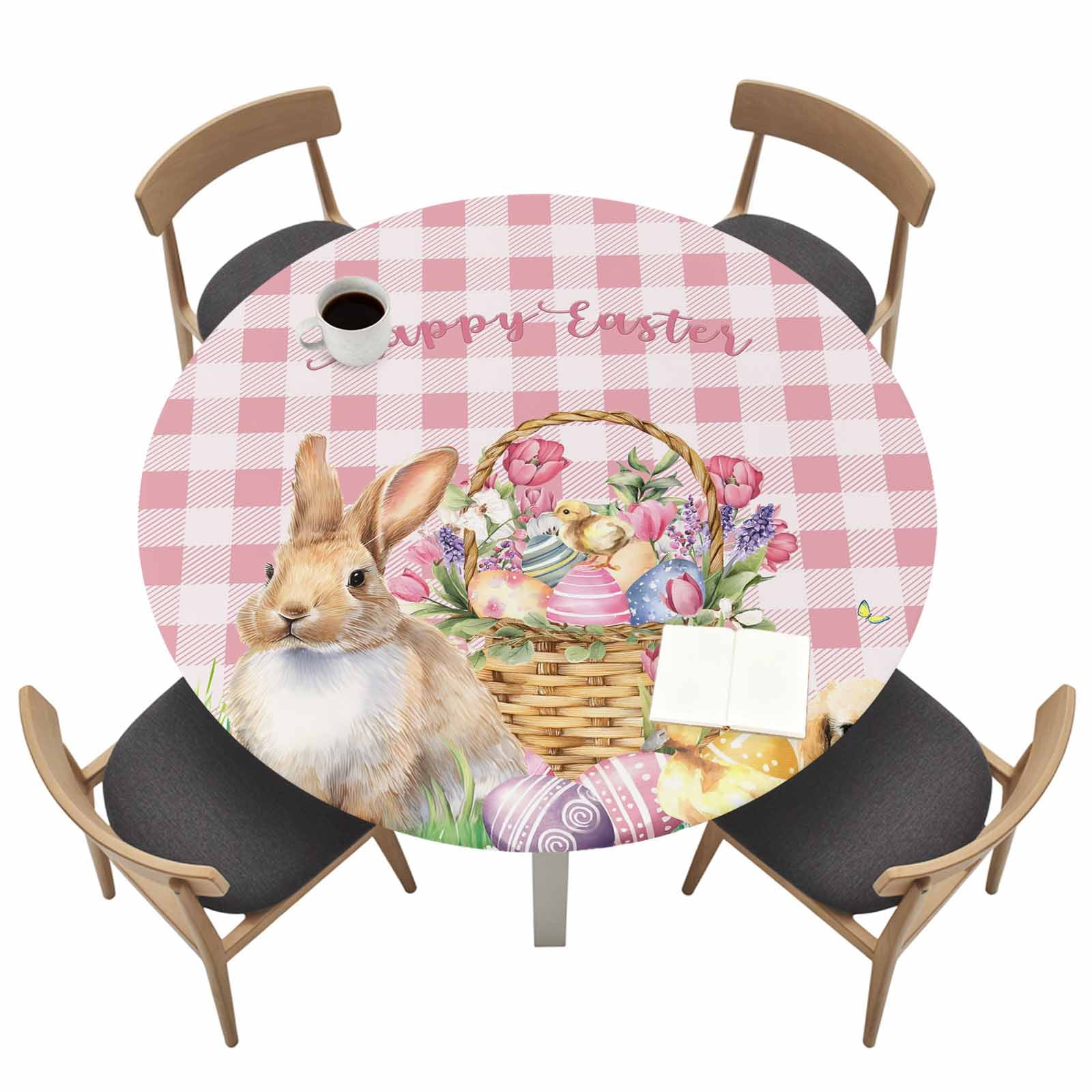 Easter Rabbits Round Fitted Tablecloth with Elastic Edge Spring ...