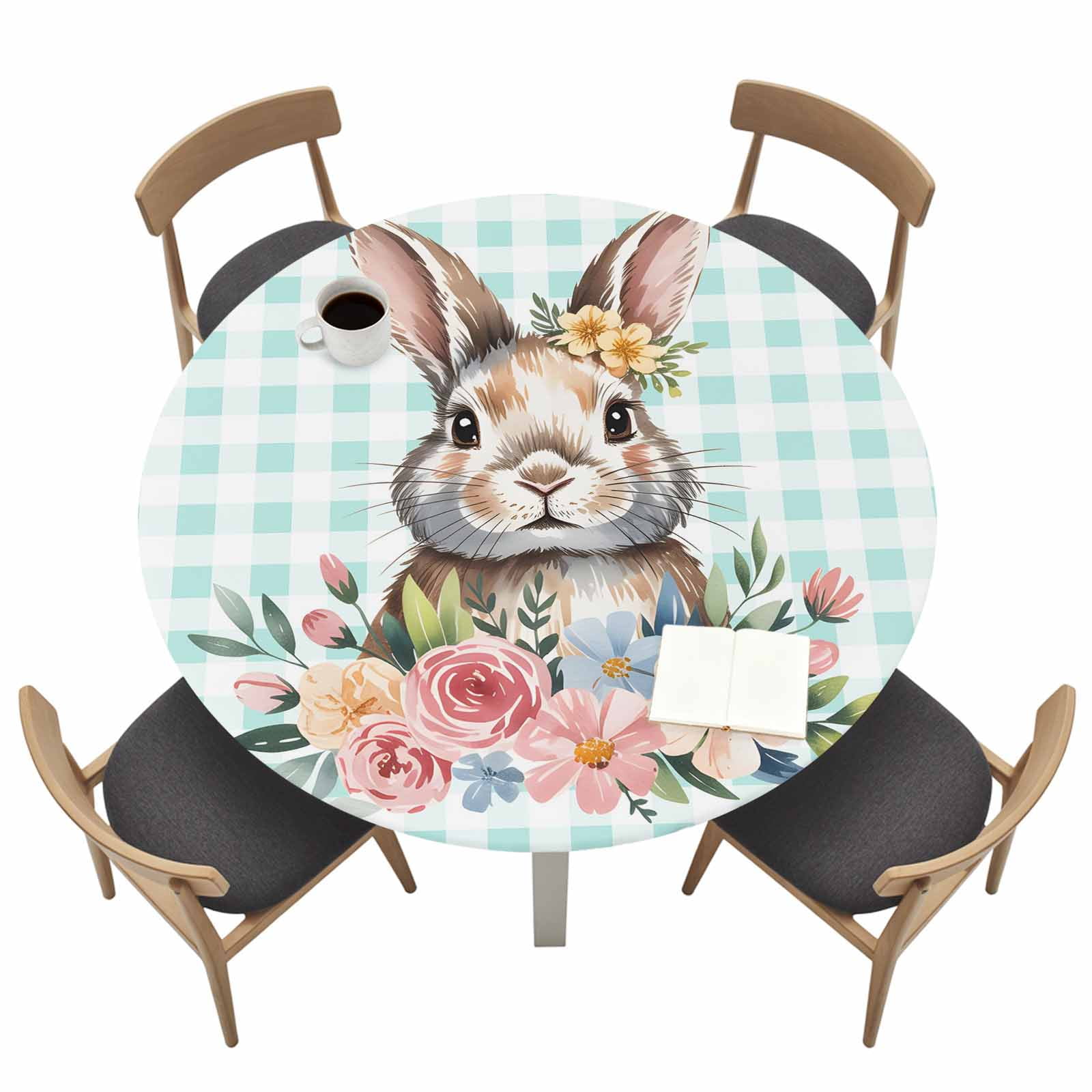 Easter Rabbits Round Fitted Tablecloth with Elastic Edge Watercolor ...