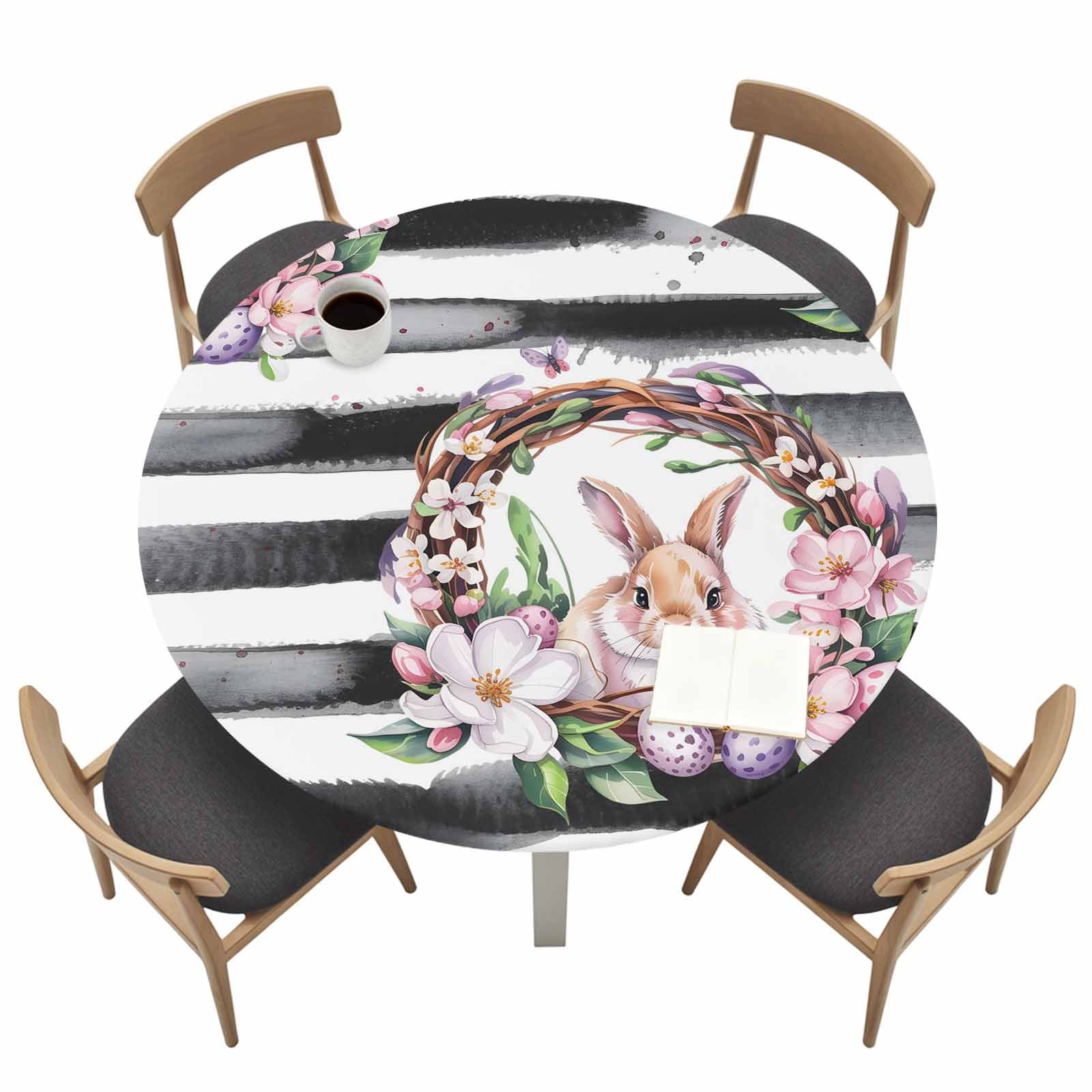 Easter Rabbits Round Fitted Tablecloth with Elastic Edge Watercolor ...