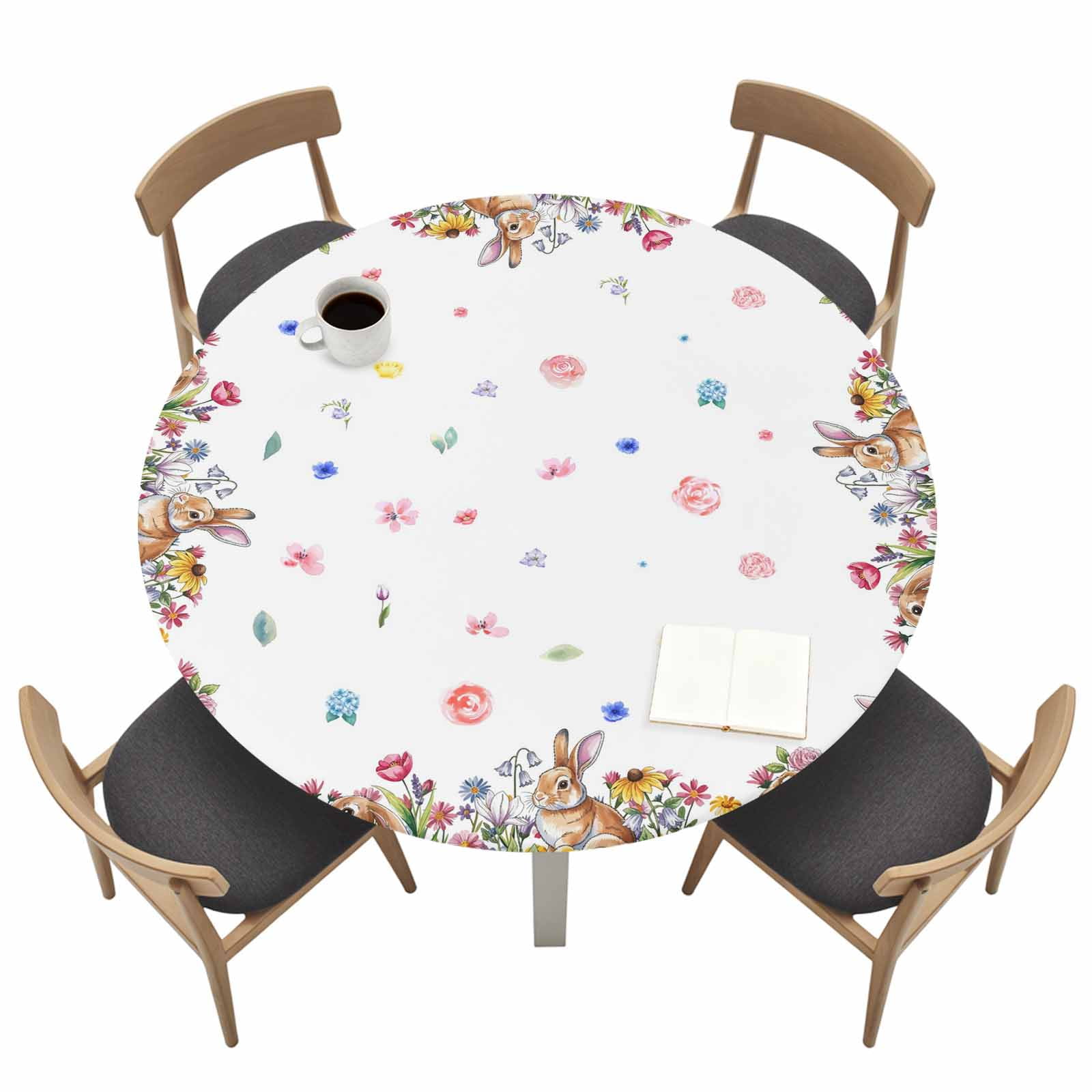 Easter Rabbits Round Fitted Tablecloth with Elastic Edge Watercolor ...