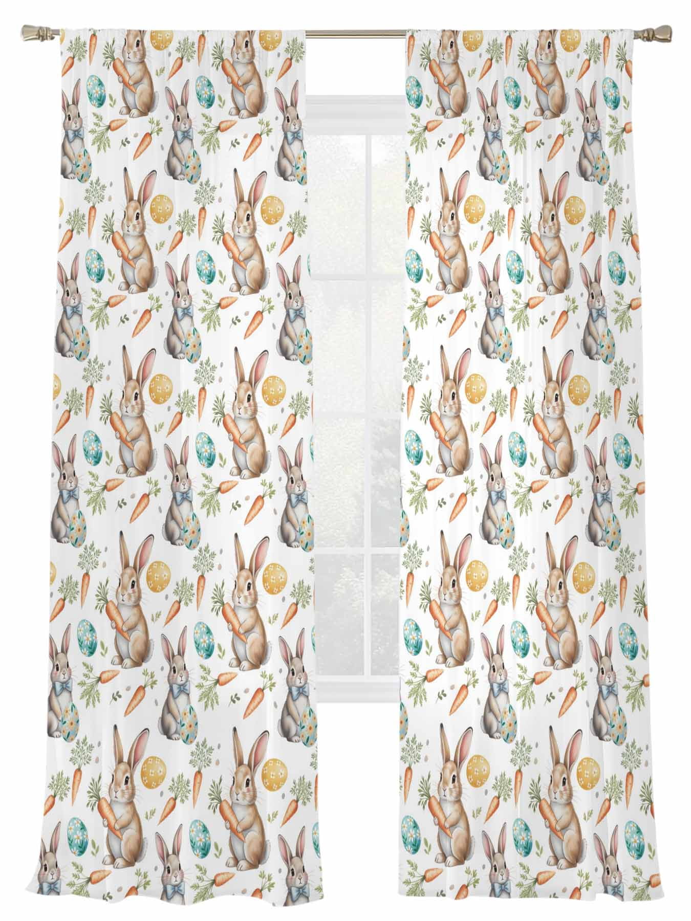 Easter Rabbits Sheer Curtains 2 Panels Set Watercolor Spring Eggs ...