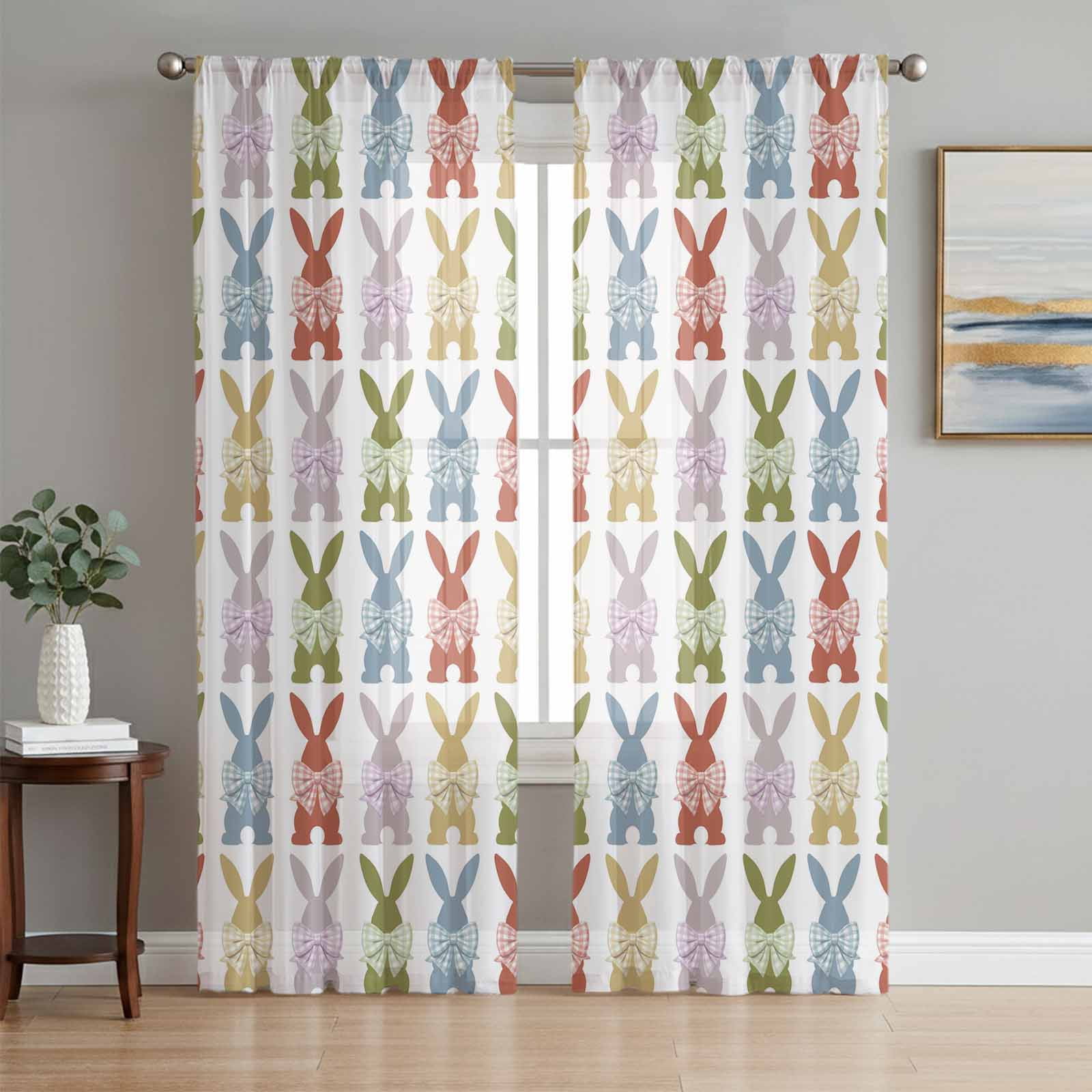 Easter Rabbits Sheer Curtains 72 Inch Length 2 Panels Set, Watercolor ...