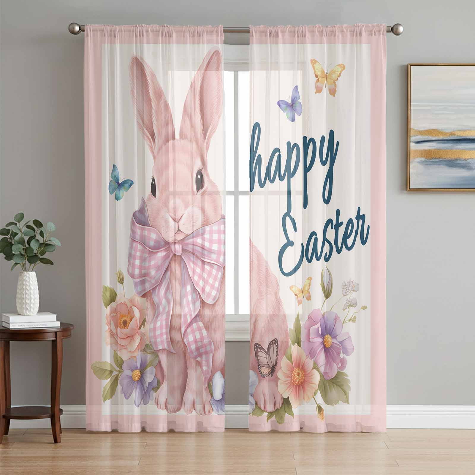 Easter Rabbits Sheer Curtains 96 Inch Length 2 Panels Set Window ...