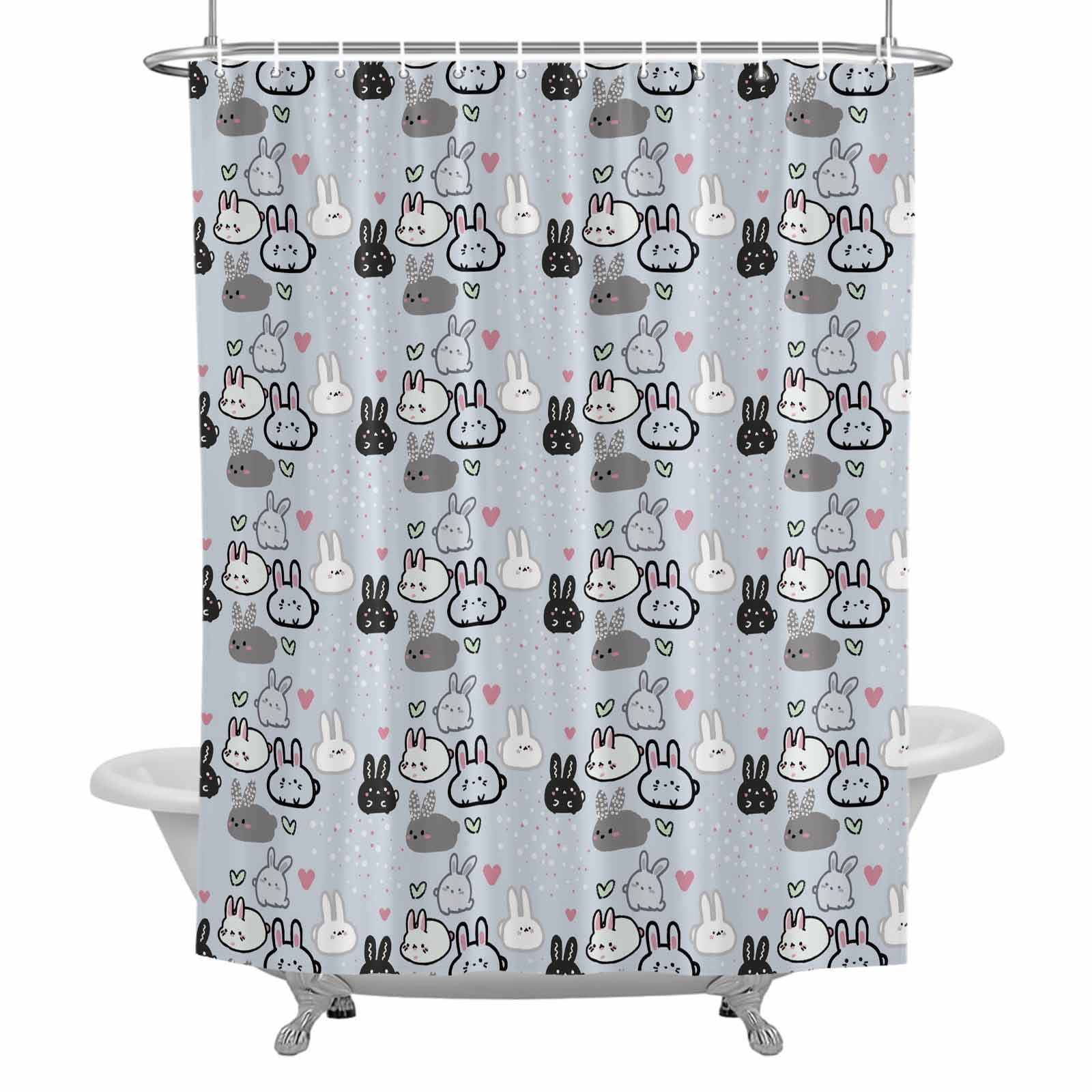 Easter Rabbits Shower Curtain for Bathroom, Spring Black Grey White ...