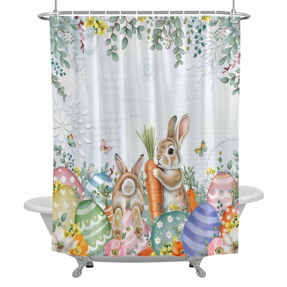 Easter Rabbits Shower Curtain for Bathroom, Spring Bunny Eggs Floral ...