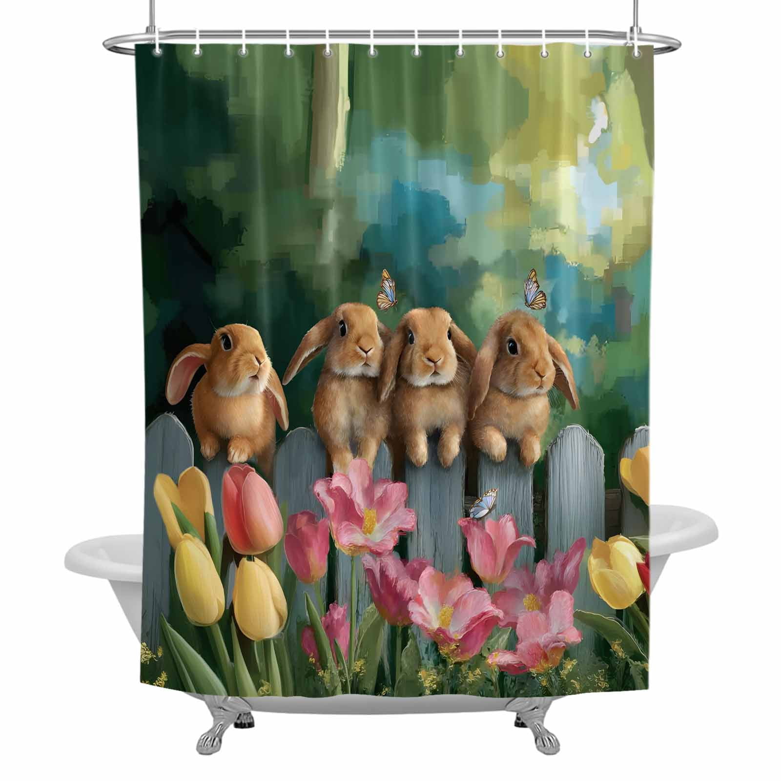 Easter Rabbits Shower Curtain for Bathroom, Spring Floral Butterfly ...