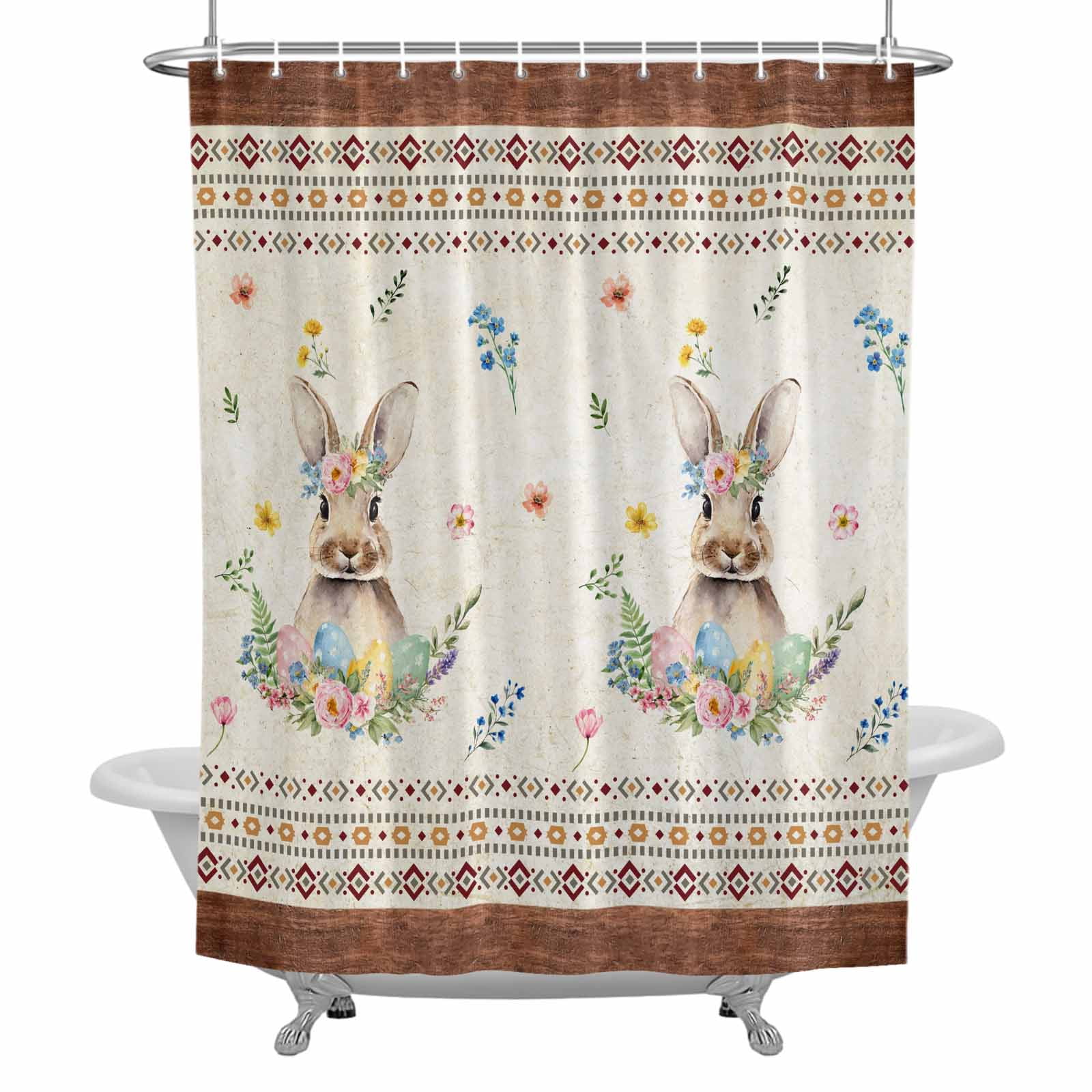 Easter Rabbits Shower Curtain for Bathroom, Wildflowers Flowers Vintage ...