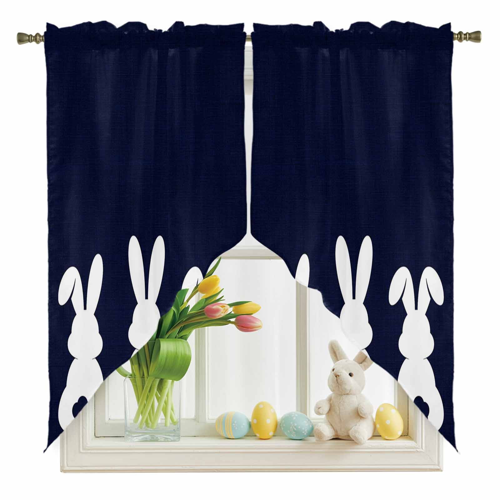 Easter Rabbits Swag Valance Curtains Simple Abstract White Bunny ...