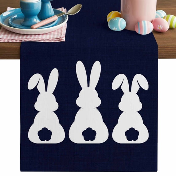 Easter Rabbits Table Runner, Simple Abstract White Bunny Silhouette ...
