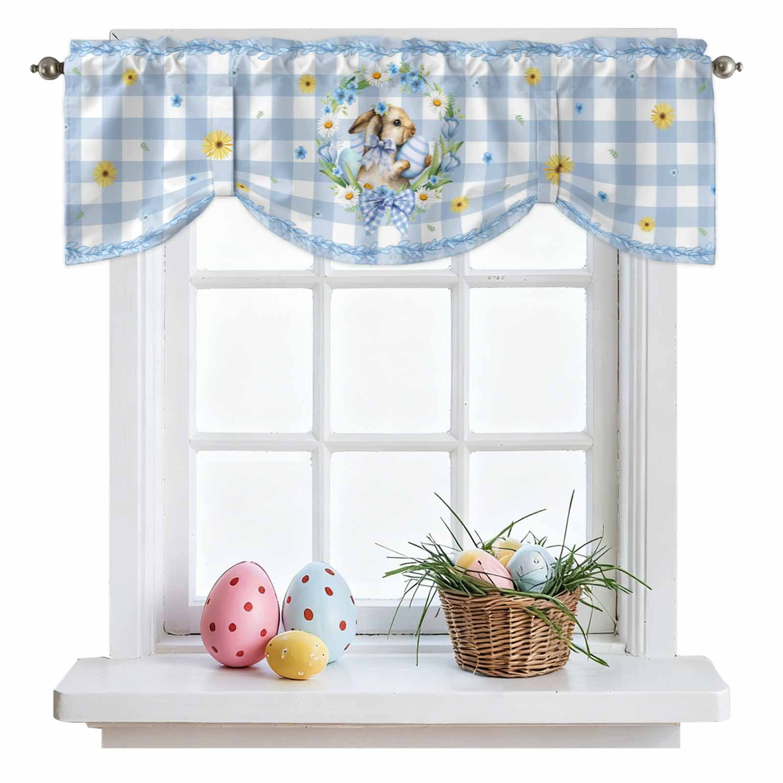 Easter Rabbits Tie Up Valances Curtain, Bow Yellow Daisy Tulips Flower ...