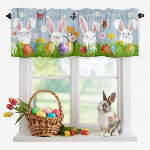 Easter Rabbits Valances for Windows, Spring Floral Plant Red Blue ...