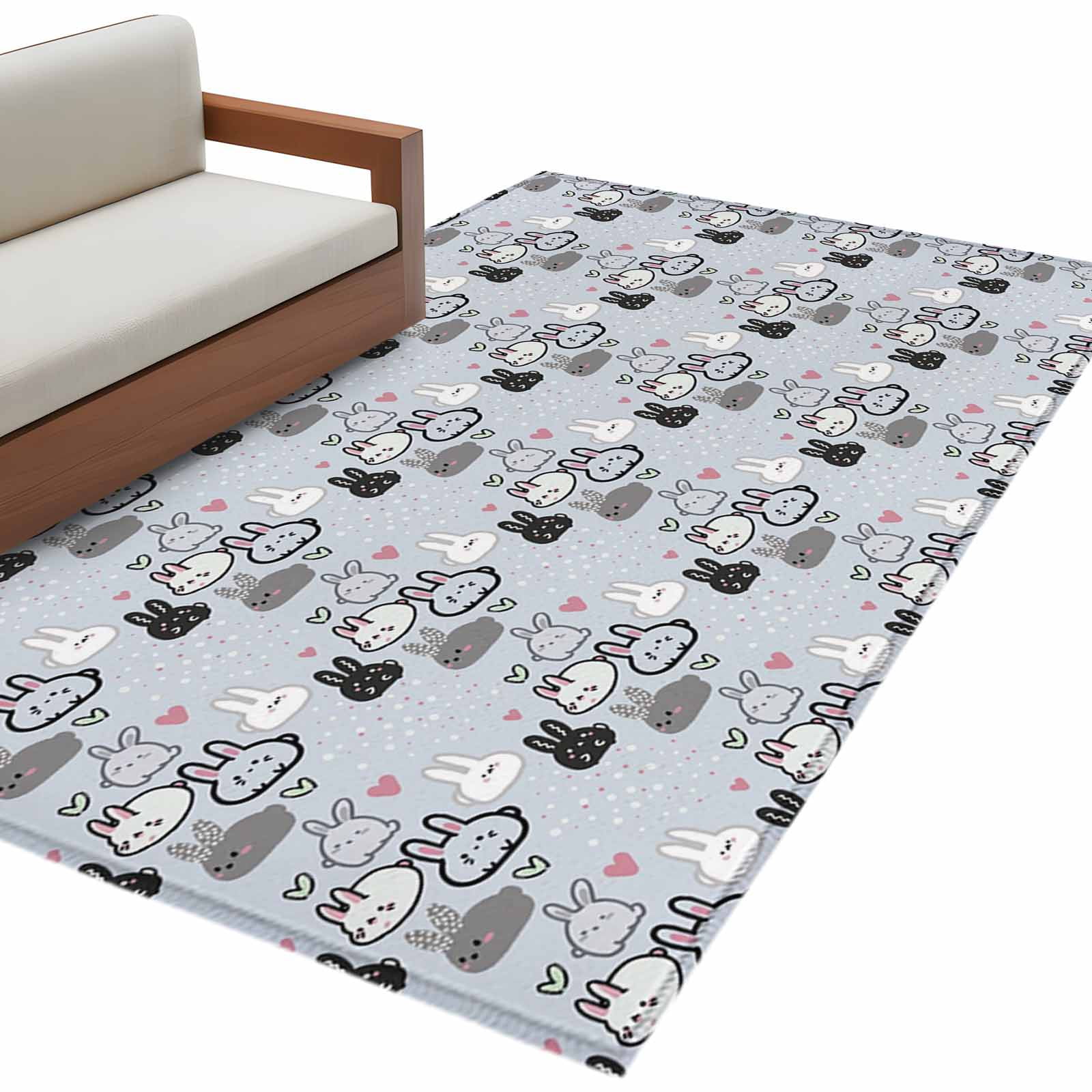 Easter Rabbits Washable Area Rug 3 x 5 ft Spring Black Grey White Bunny ...