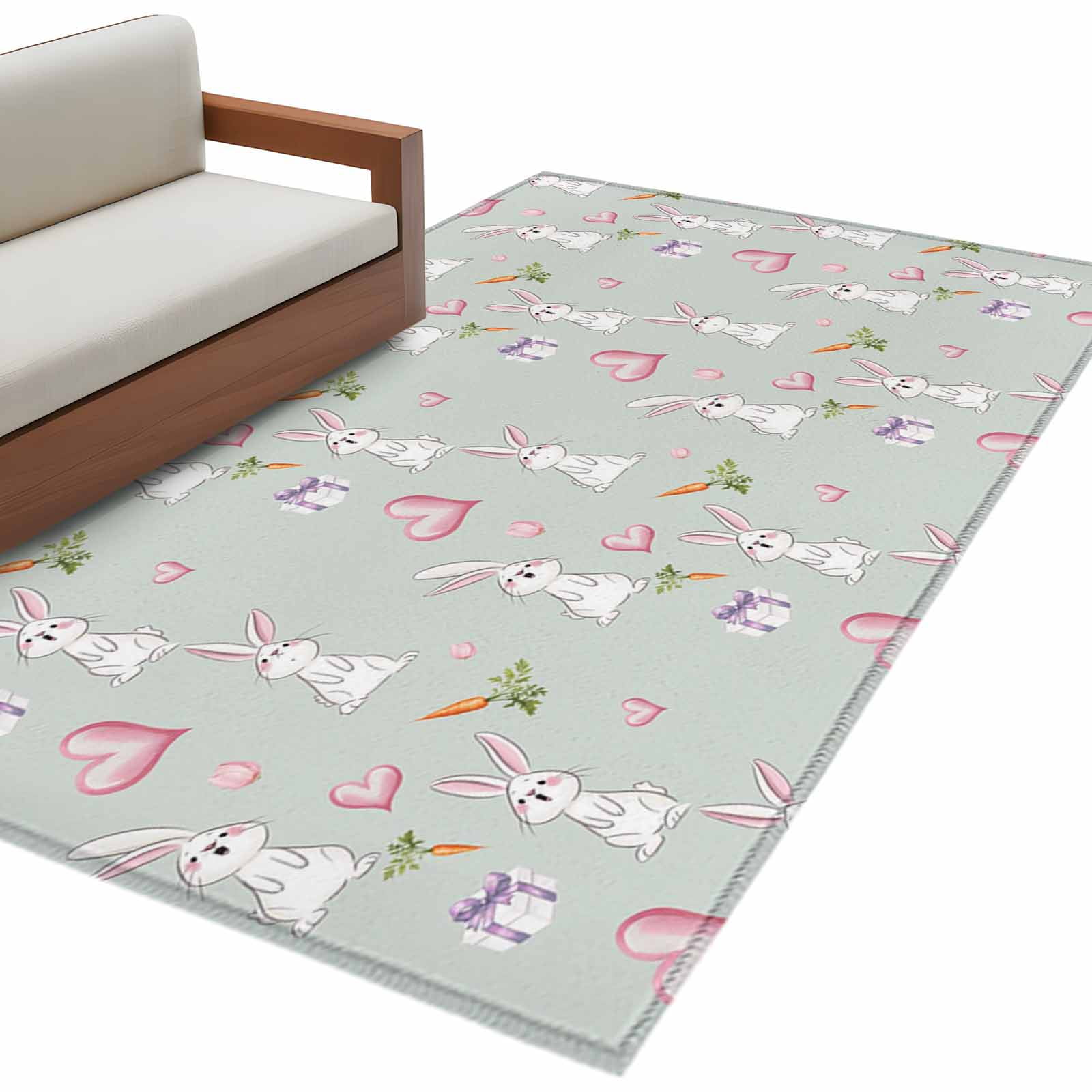 Easter Rabbits Washable Area Rug 3 x 5 ft Spring Bunny Carrots Love ...