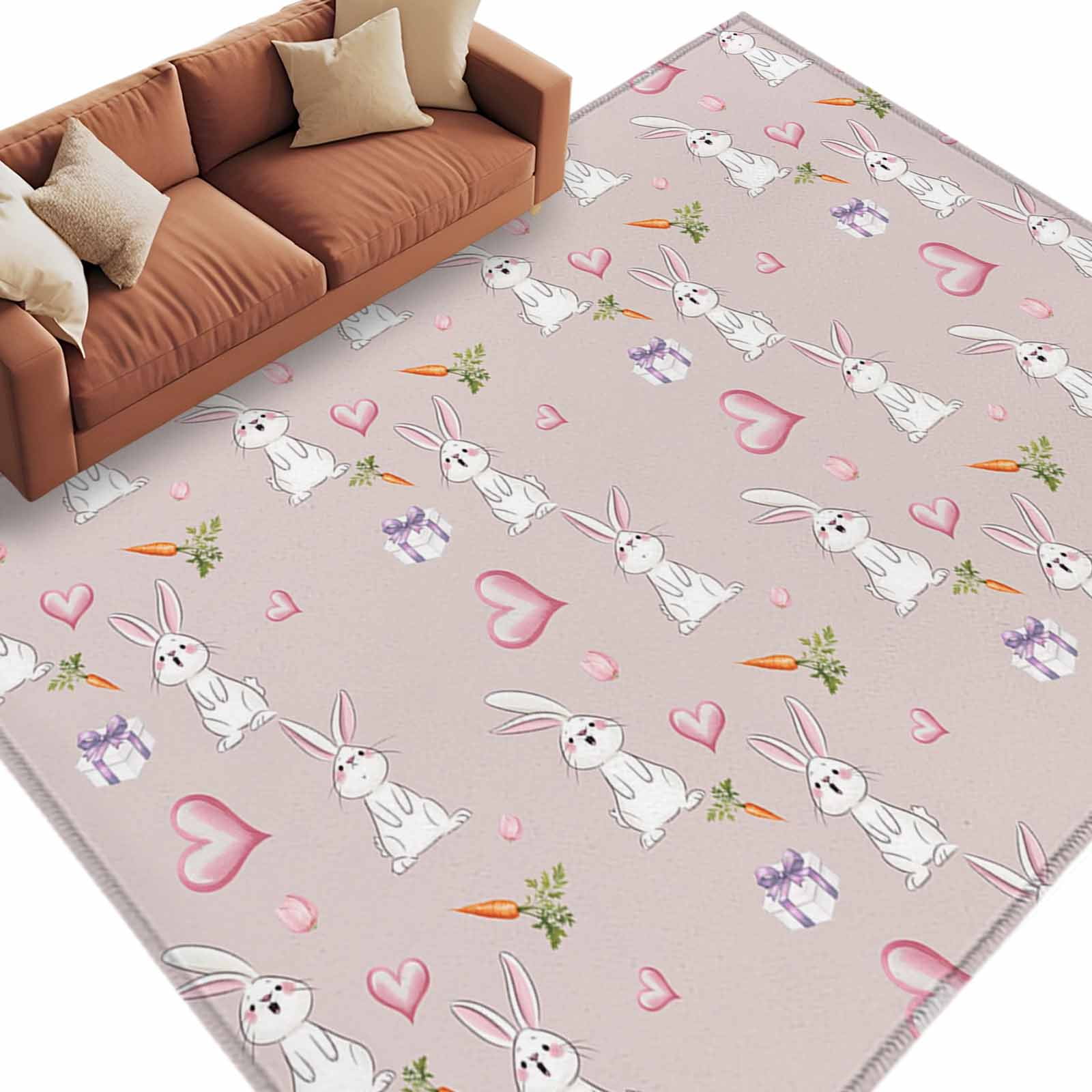 Easter Rabbits Washable Area Rug 8 x 10 ft Spring Bunny Carrots Love ...