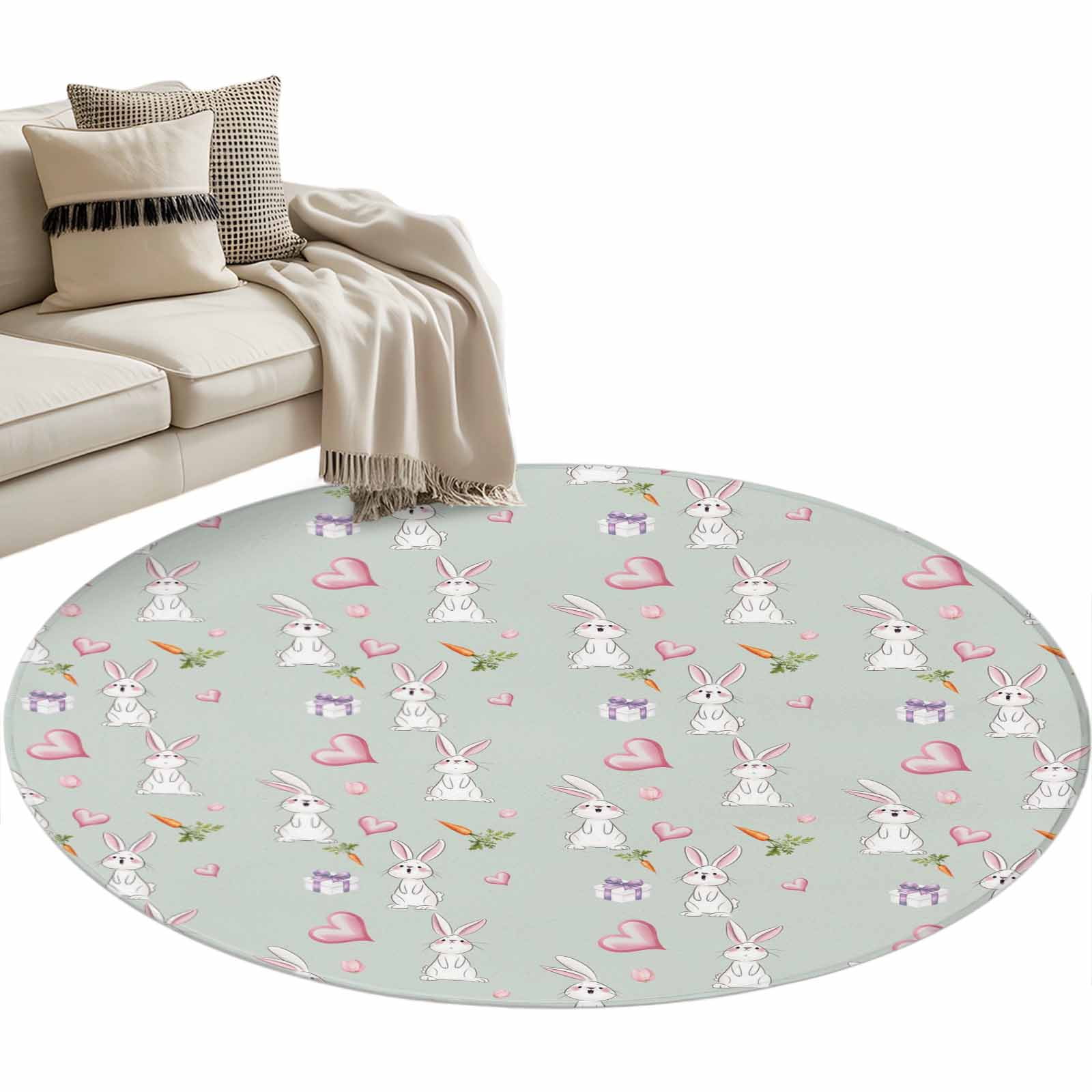 Easter Rabbits Washable Round Area Rug 3.3 ft, Spring Bunny Carrots ...