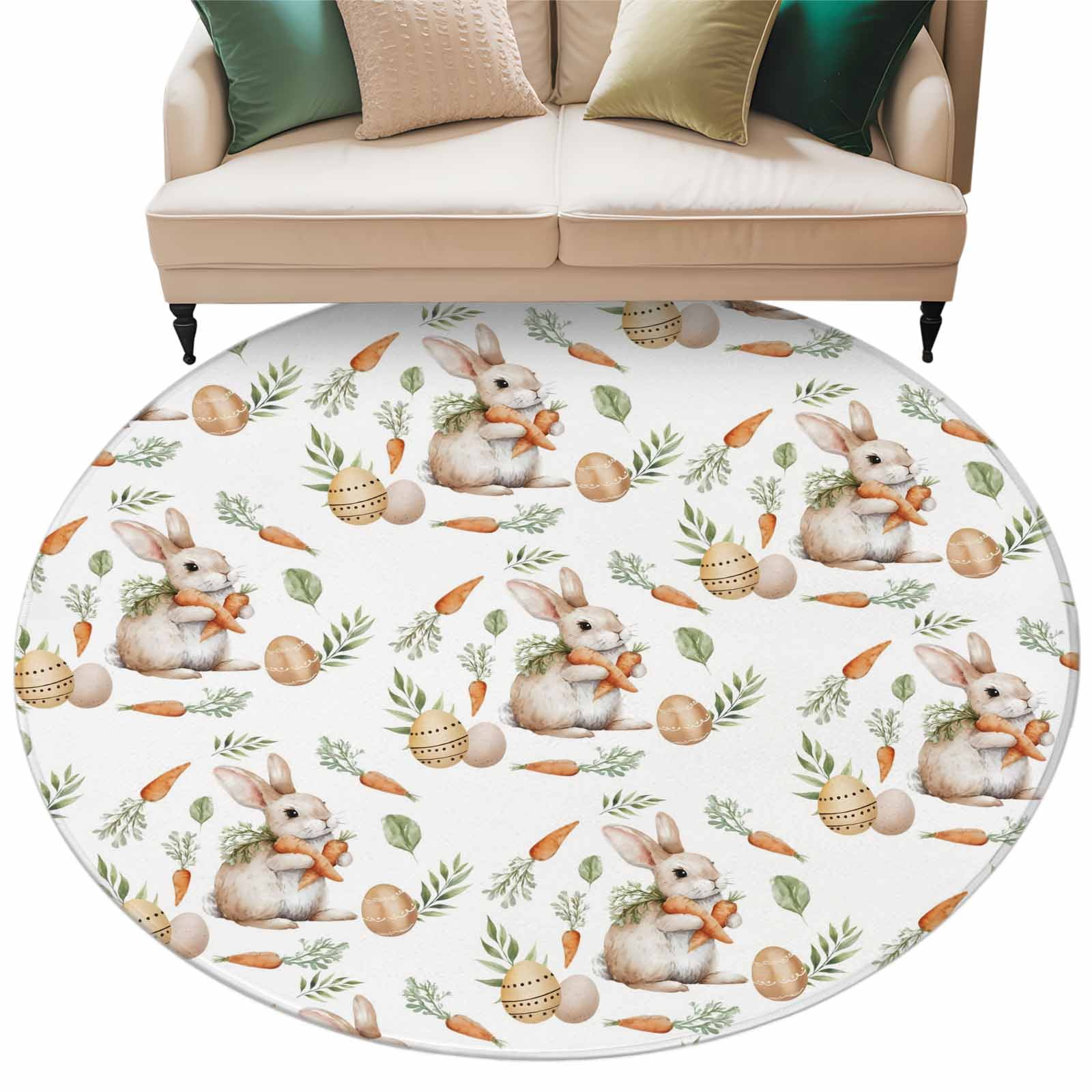 Easter Rabbits Washable Round Area Rug 7 ft, Spring Country Carrots ...