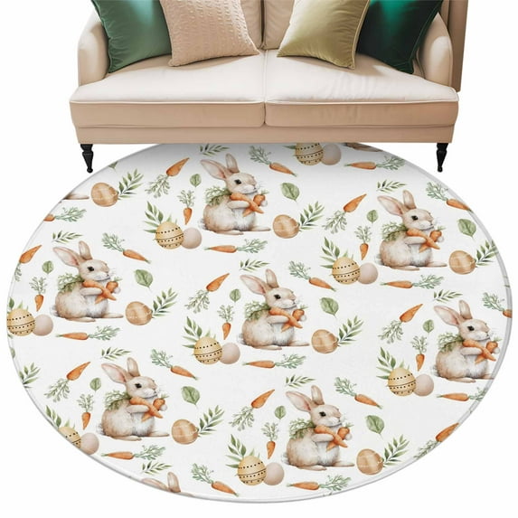 Easter Rabbits Washable Round Area Rug 7 ft, Spring Country Carrots ...