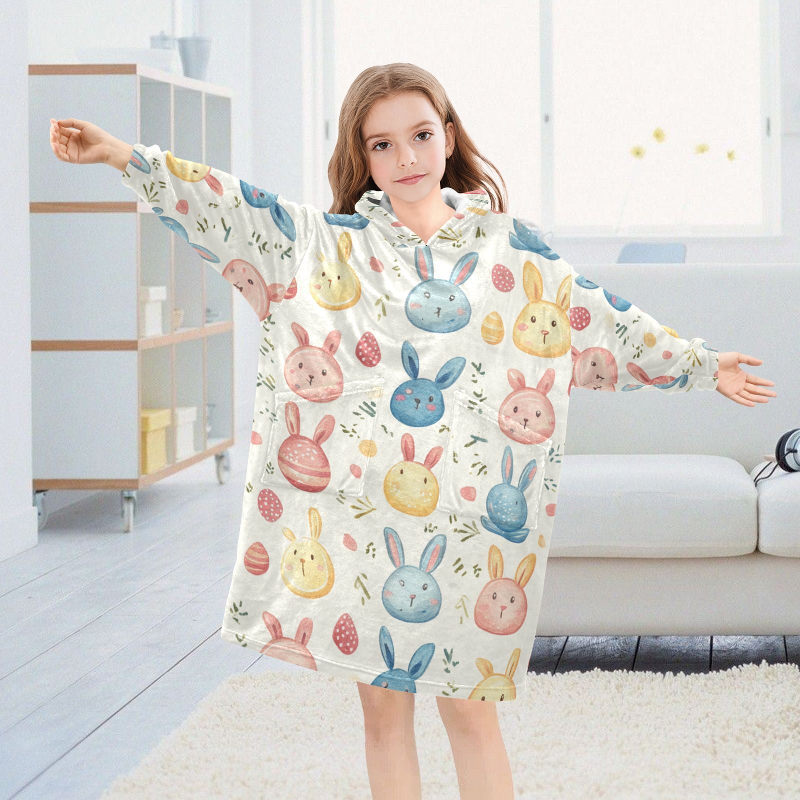 Easter Rabbits and Leaves Oversized Wearable Blanket Hoodie Sweatshirt ...