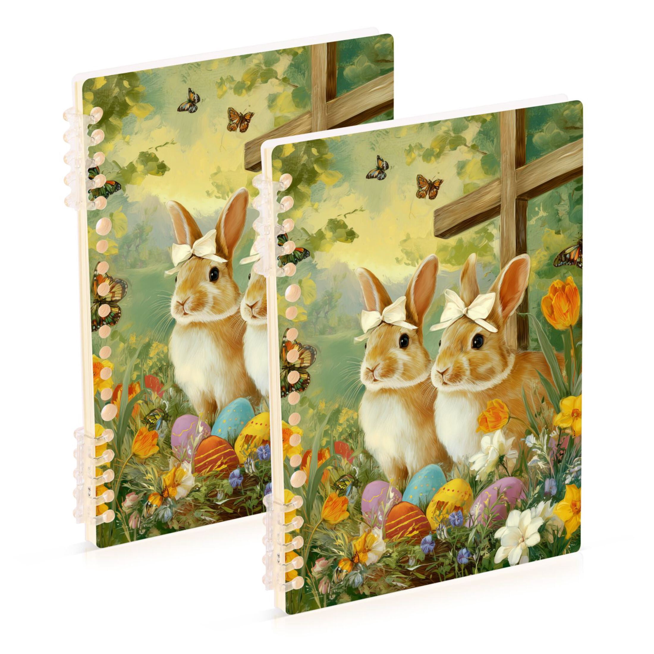 Easter Rabbits with Tulips Ahead Cross Notebook Detachable Coil ...